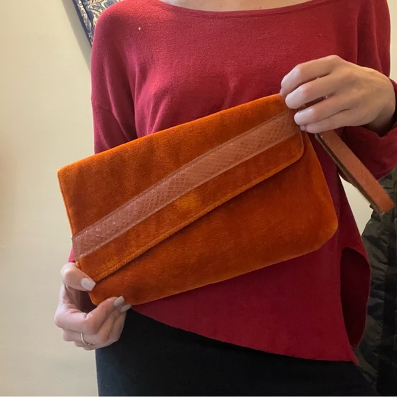 Bags | Burnt Orange Clutch With Faux Snake Pattern | Poshmark